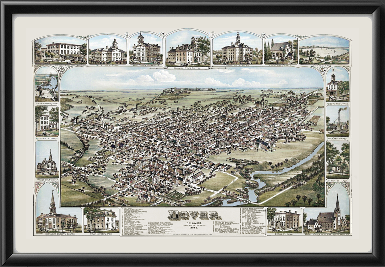Dover DE 1885 (Color) | Vintage City Maps - Restored Bird's Eye Views