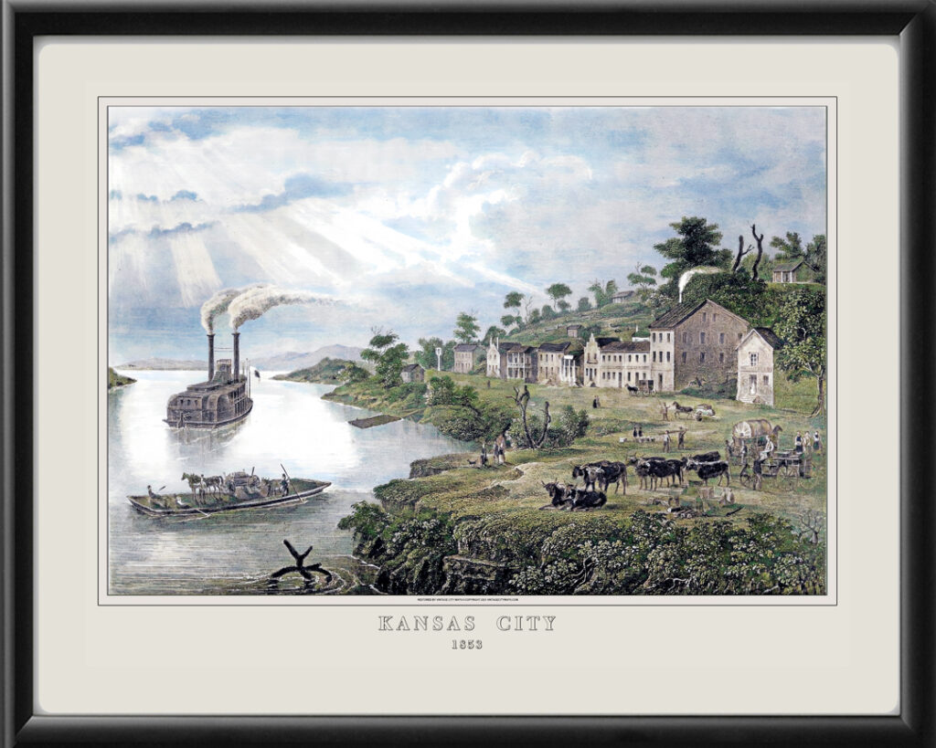 Kansas City MO 1853 (Color) | Vintage City Maps - Restored City Views
