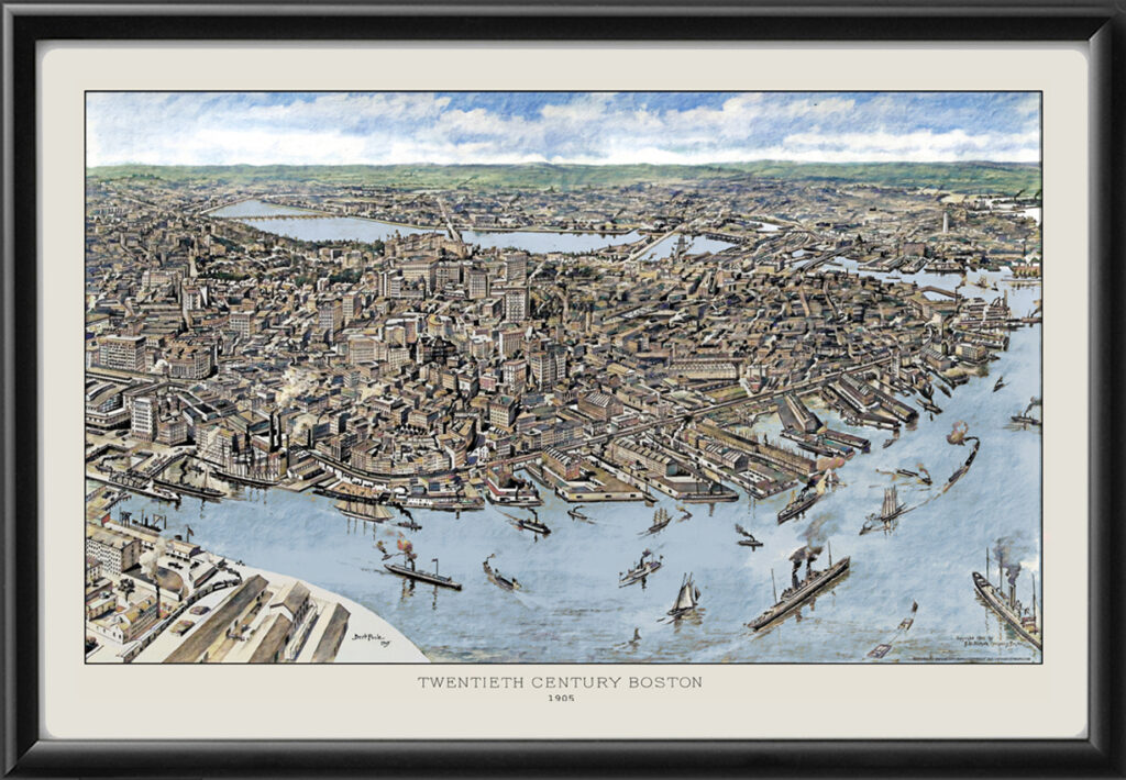 Boston MA, 1905 by Bert Poole | Vintage City Maps - Restored City Views