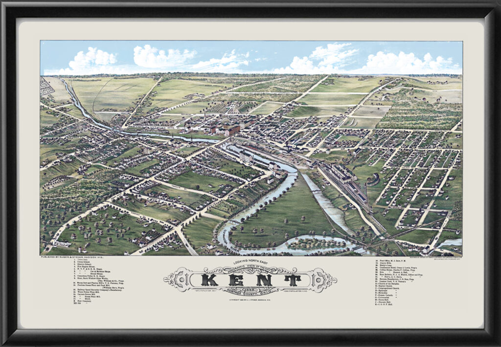Kent OH 1882 (Color) | Vintage City Maps - Restored City Bird's Eye Views