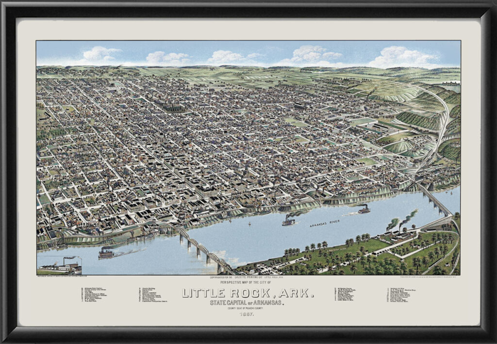 Little Rock AR 1887 (Color) | Vintage City Maps - Restored City Bird's ...