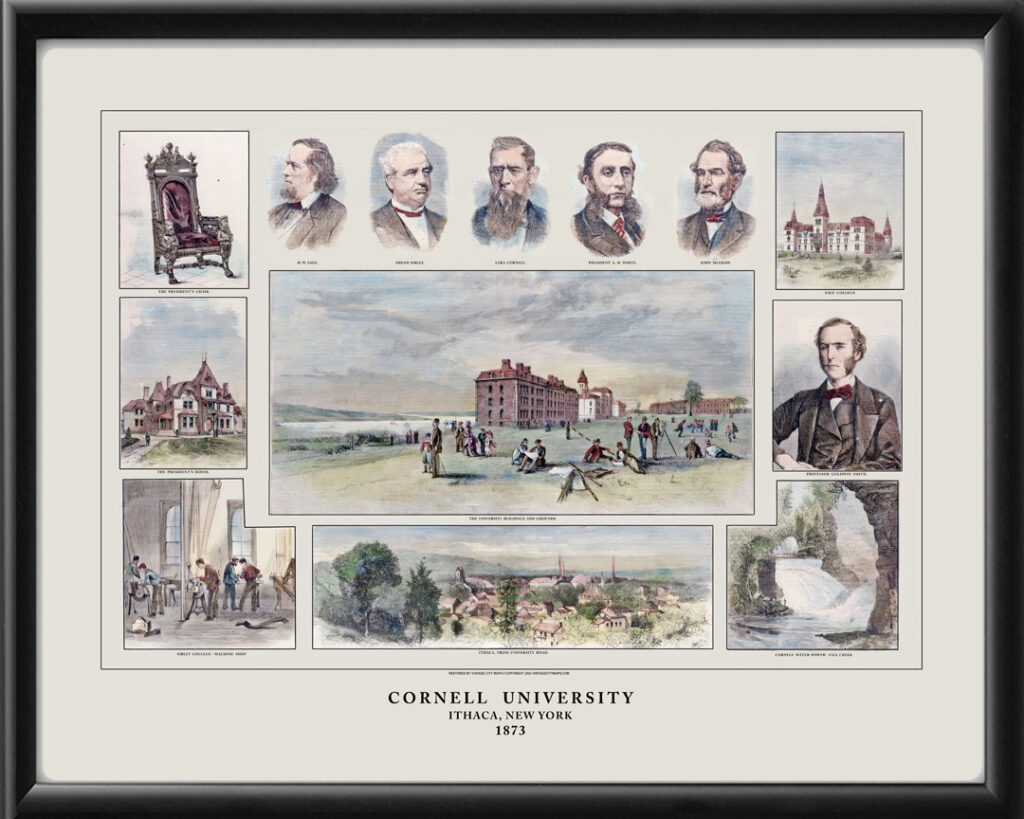 Cornell University, Ithaca NY 1873 Restored Map | Vintage City Maps