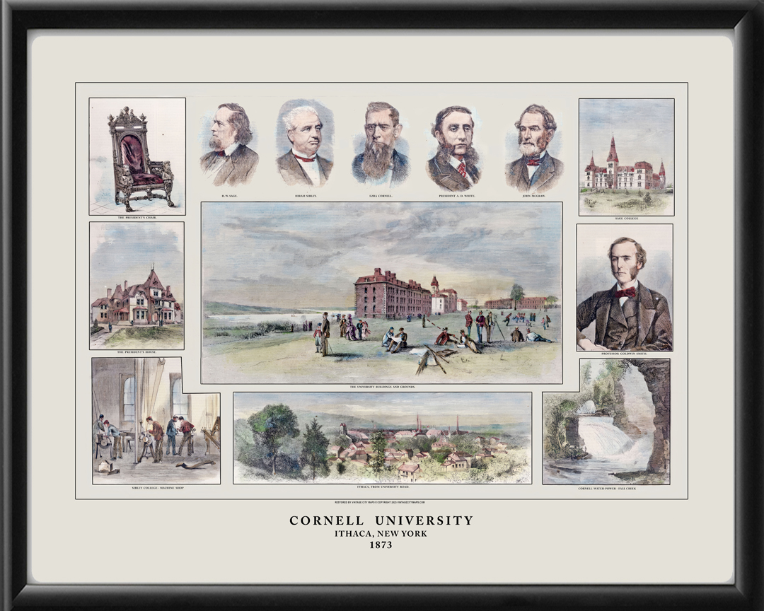 Cornell University, Ithaca NY 1873 Restored Map | Vintage City Maps