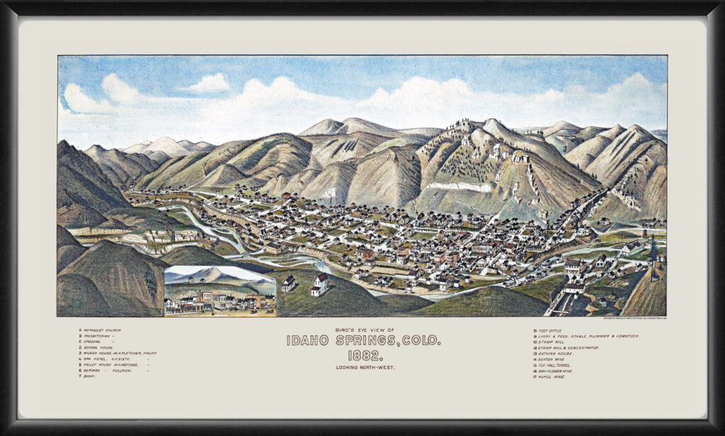 Idaho Springs, CO 1882 Bird's Eye View Map | Vintage City Map