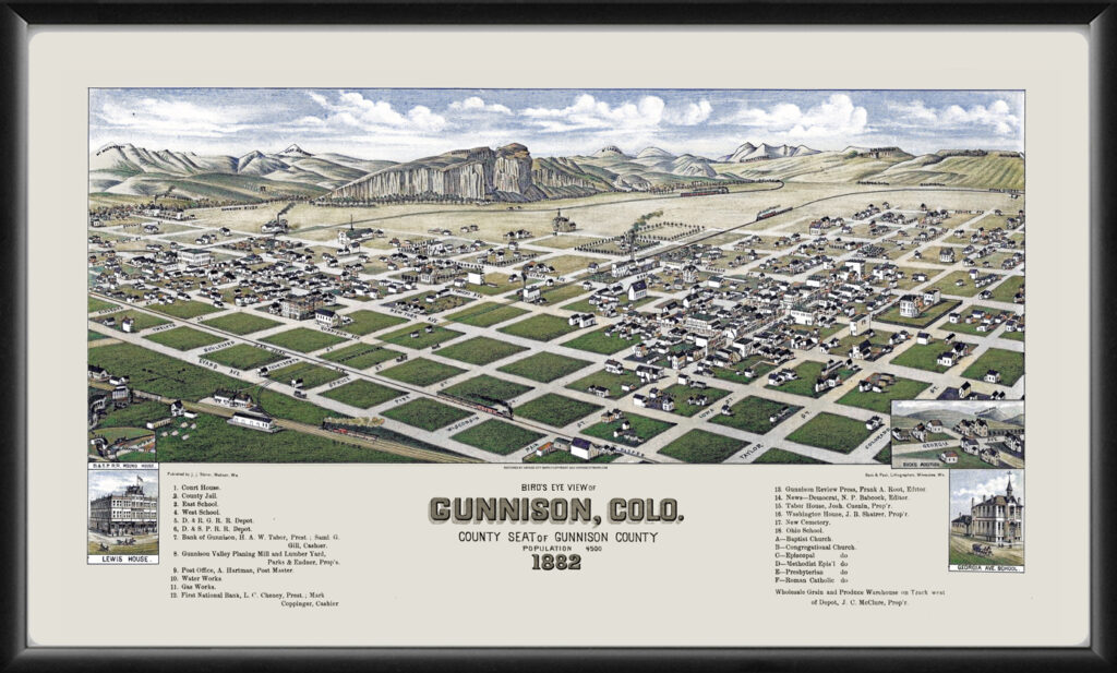 Gunnison CO 1882 (Color) | Vintage City Maps - Restored Bird's Eye Views