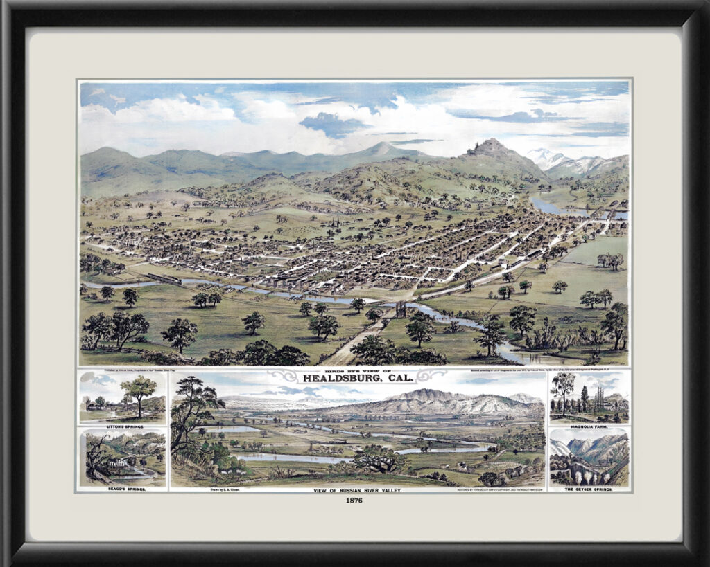 Healdsburg CA 1876 (Color) | Vintage City Maps - Restored Bird's Eye Views