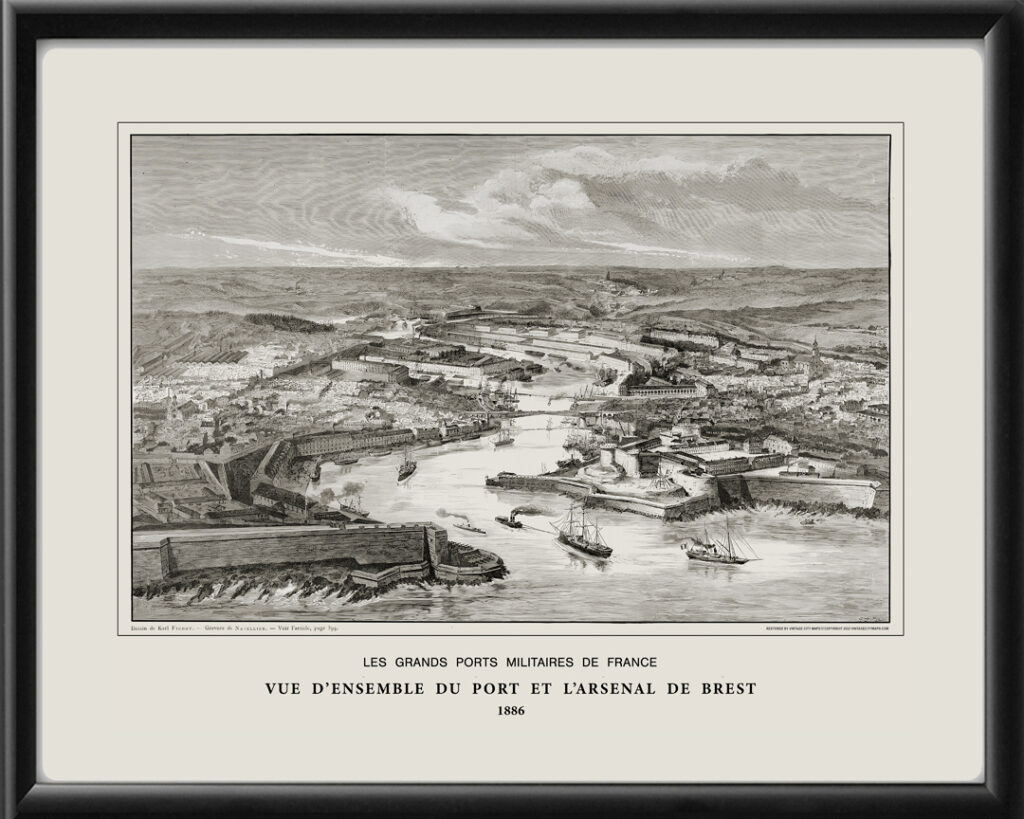 Brest, France 1886 - View of the Port and Arsenal Restored Map ...