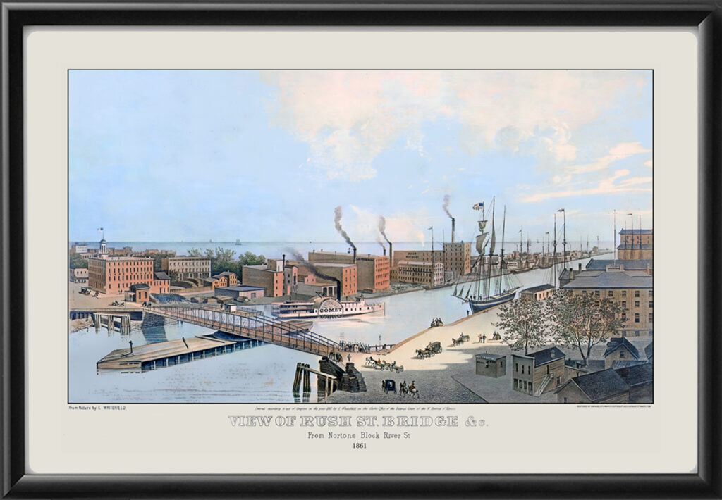 Chicago IL - Rush Street Bridge 1861 | Vintage City Maps - Restored ...