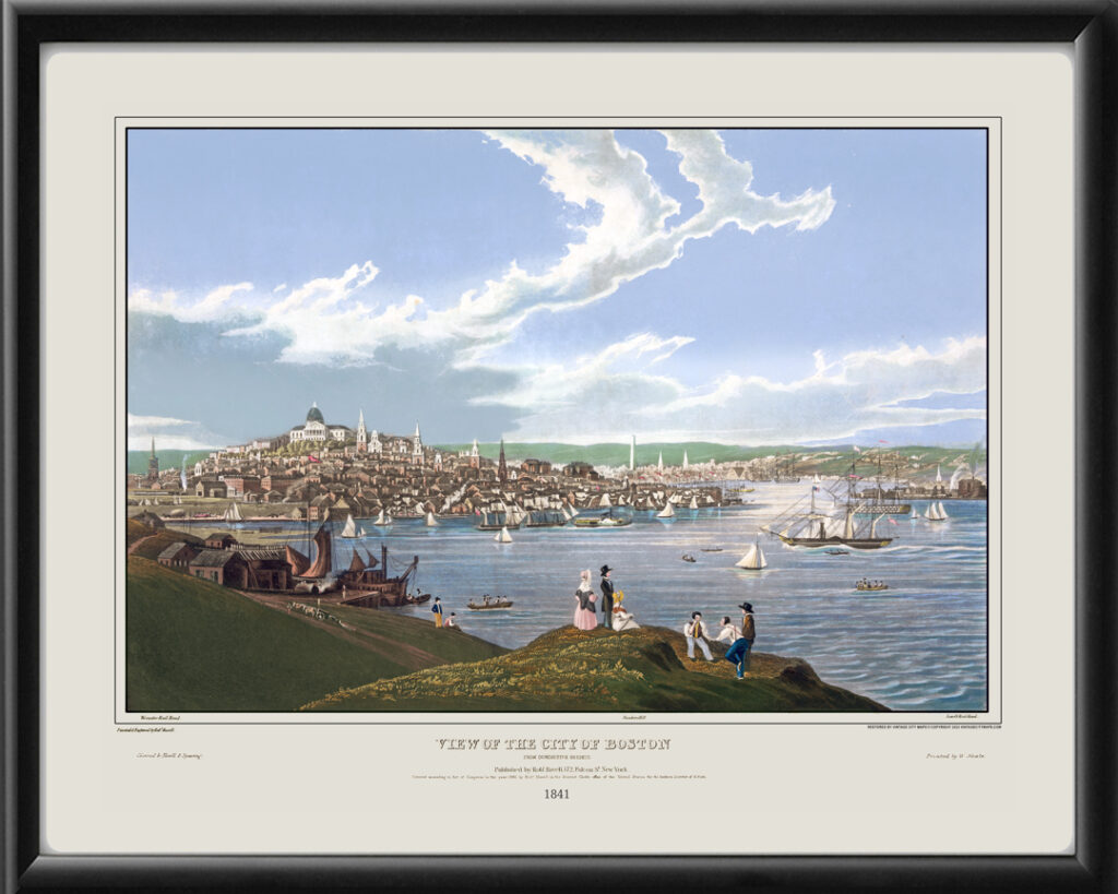 Boston and Harbor from Dorchester Heights, 1841 | Vintage City Maps