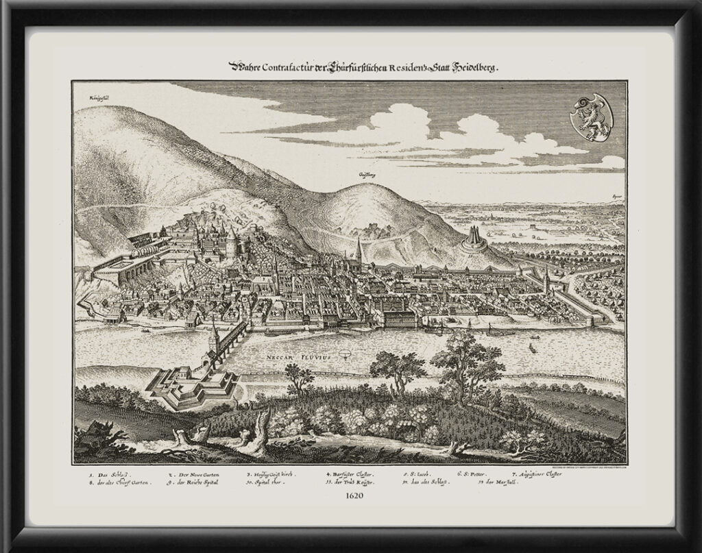 Heidelberg Germany 1620 - Vintage City Maps - Restored Bird's Eye Views