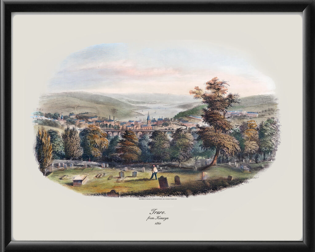 Truro, England from Kenwyn, 1860 | Vintage City Maps - Restored Views