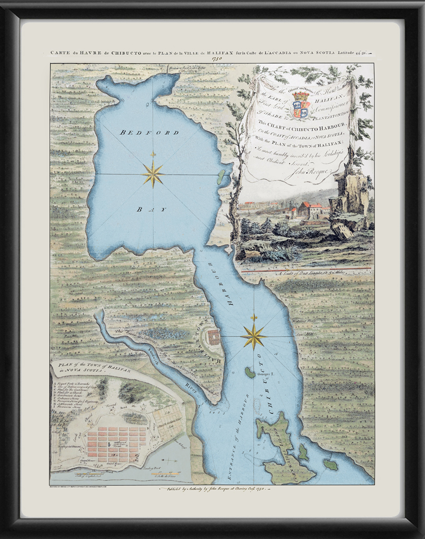 Halifax NS 1750 - Chibucto Harbour Restored Map | Vintage City Maps