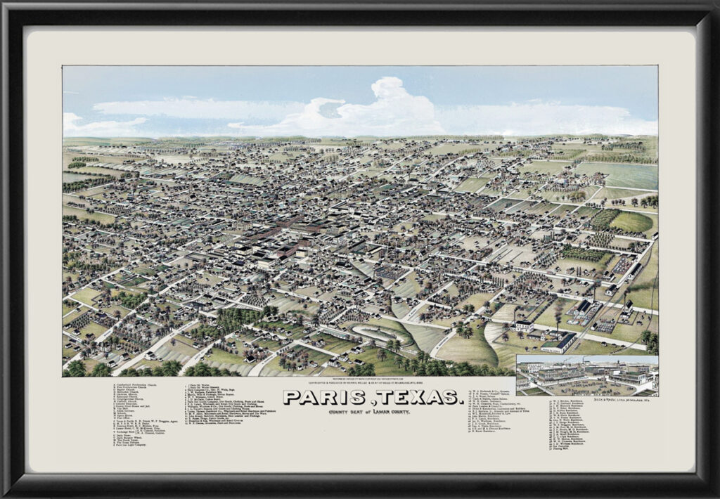 Paris, Texas 1885 (Color) | Vintage City Maps - Restored Bird's Eye Views