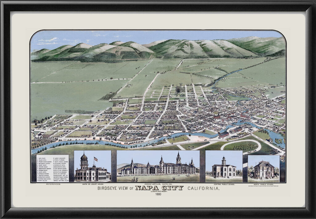Napa CA 1880 (Color) Restored Map | Vintage City Maps