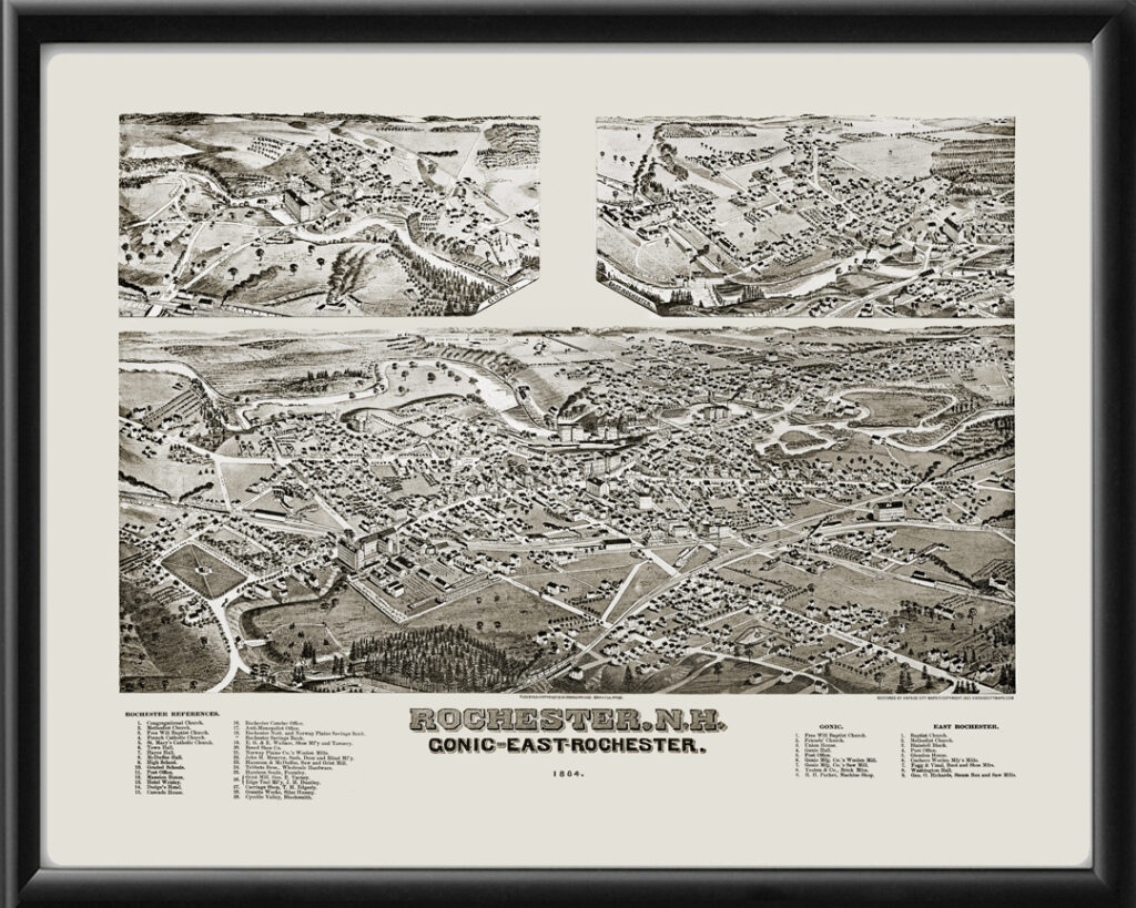 Rochester NH 1884 - Vintage City Maps, Restored Views