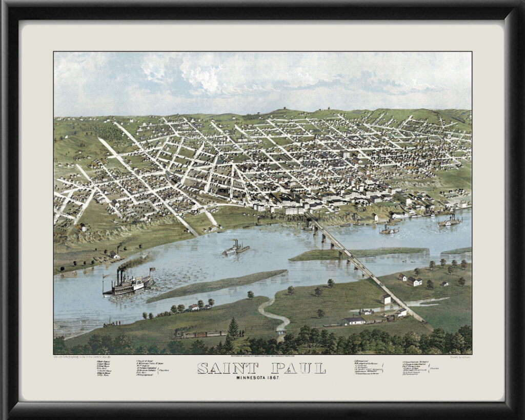 St. Paul MN 1867 (Color) Restored Map | Vintage City Maps
