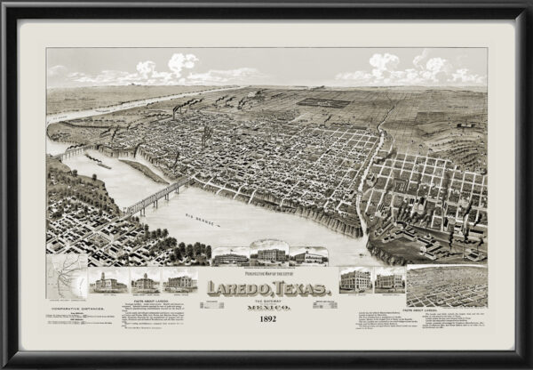 Laredo TX 1892 - Restored Bird's Eye View Map | Vintage City Maps