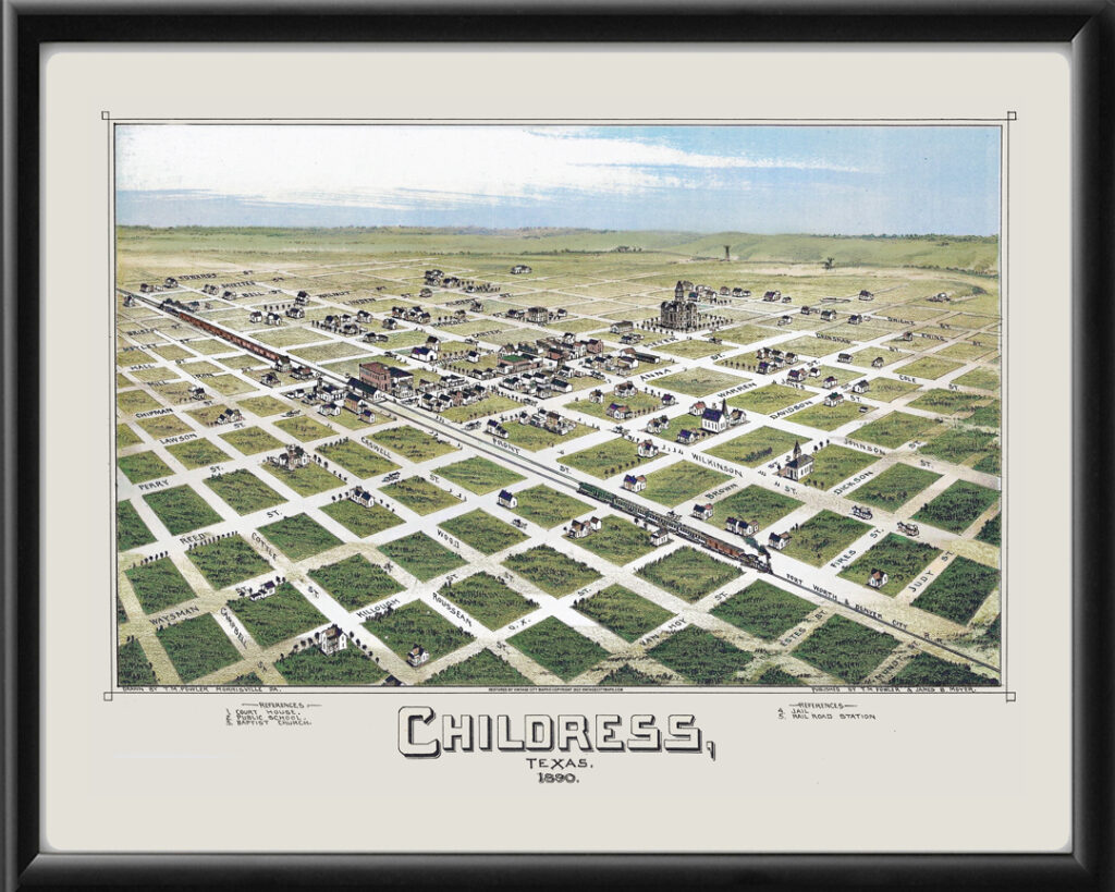 Childress TX 1890 (Color) Restored Map | Vintage City Maps