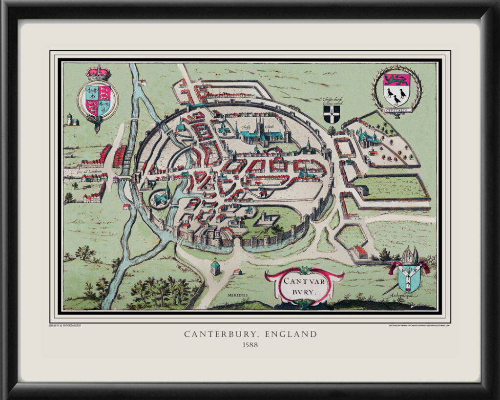 Canterbury, England 1588 - Vintage City Maps, Restored Maps