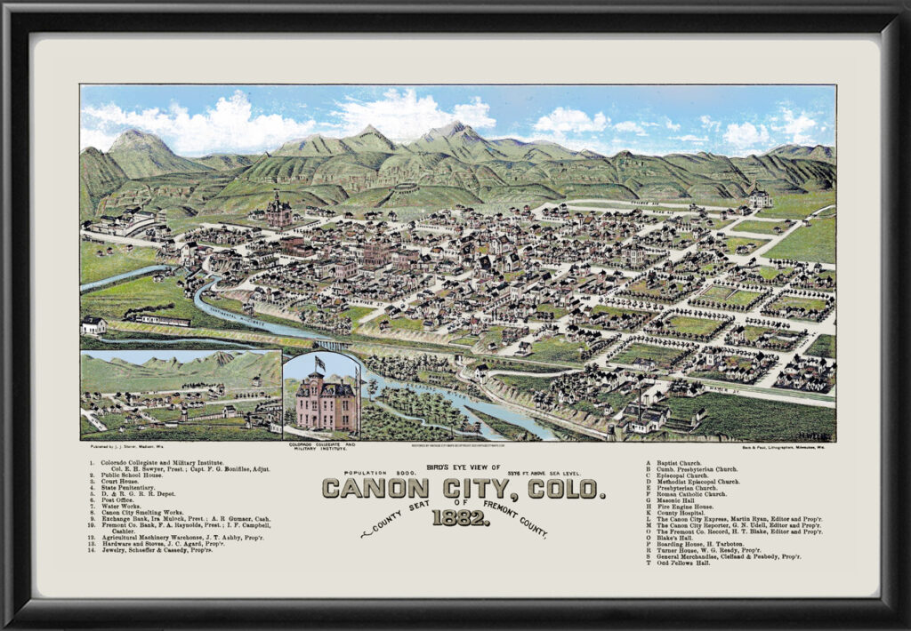 Cañon City CO 1882 (Color) - Restored Bird's Eye View Map | Vintage ...