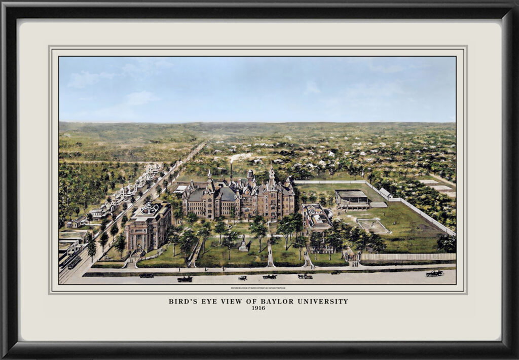 Baylor University 1916 (Color) Restored Bird's Eye View Map | Vintage ...