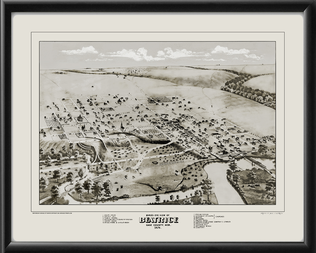 Beatrice NE 1874 Restored Map | Vintage City Maps