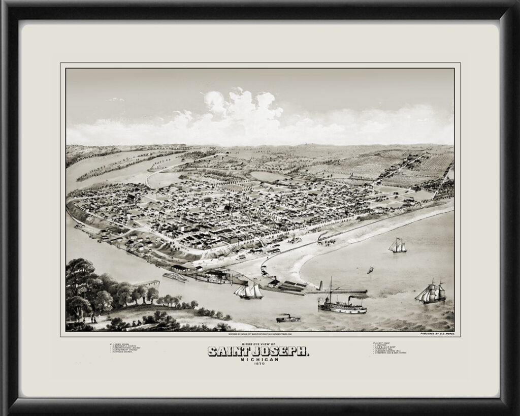 Saint Joseph MI 1870 Restored Map | Vintage City Maps