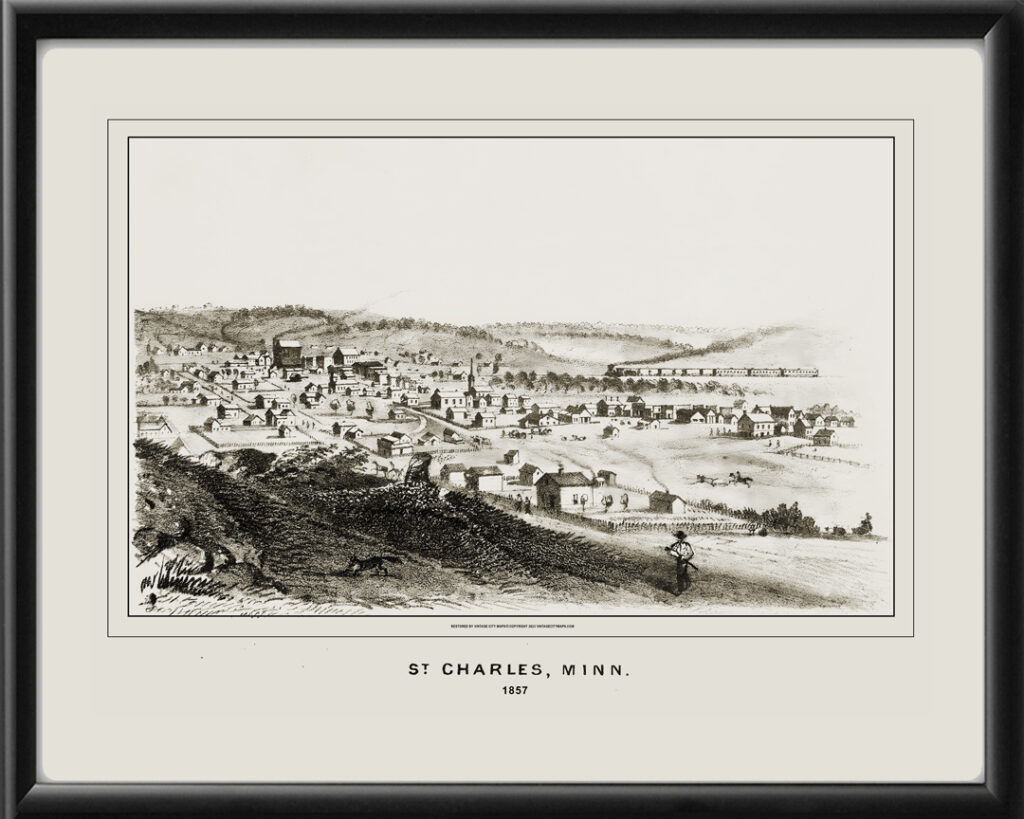 St. Charles MN 1857 Restored Map | Vintage City Maps