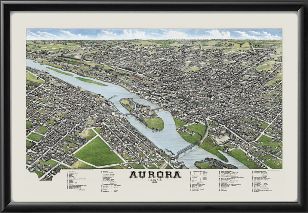 Aurora IL 1882 (Color) | Vintage City Maps - Restored Bird's Eye Views