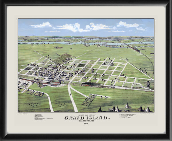 Grand Island NE 1874 (Color) Restored Map | Vintage City Maps