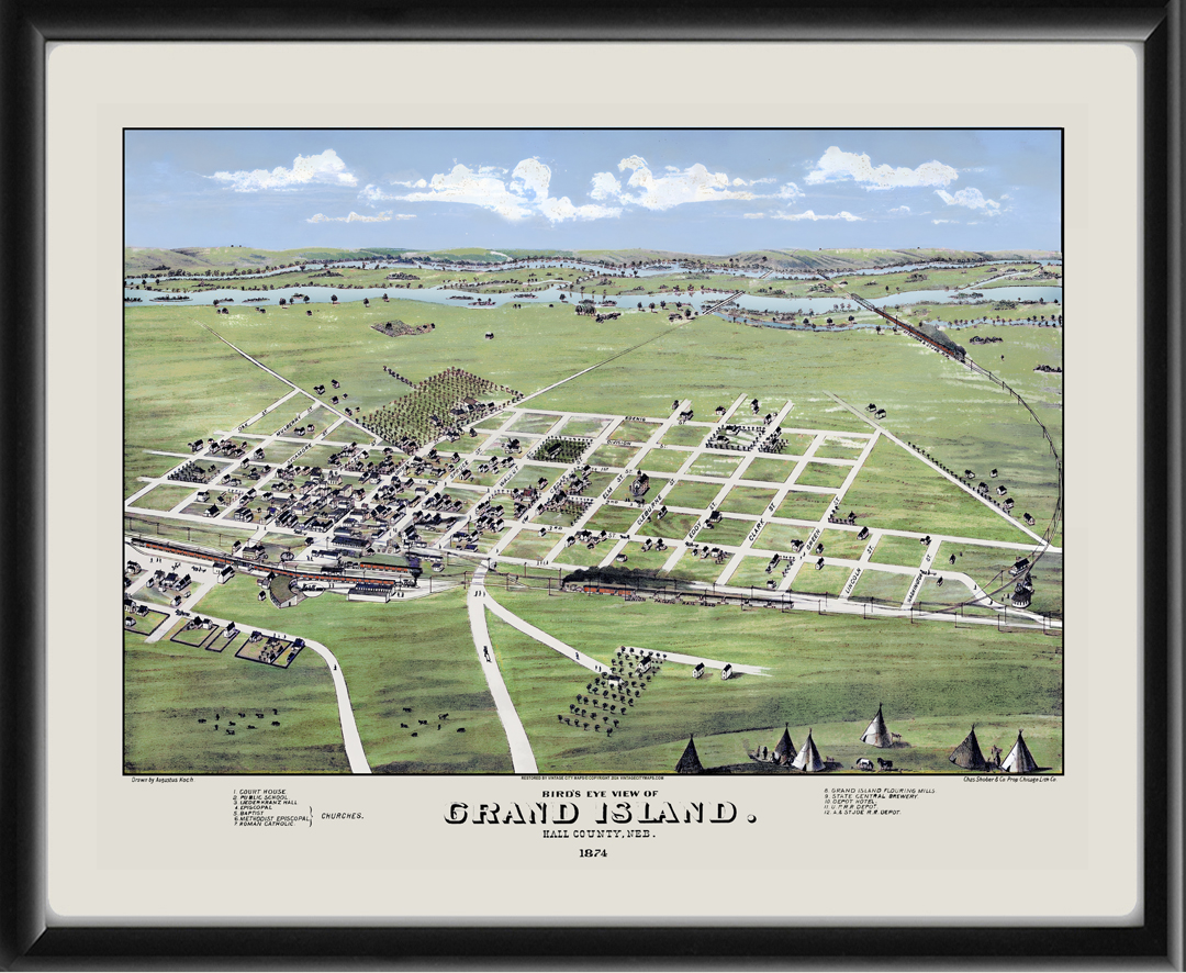Grand Island NE 1874 (Color) Restored Map | Vintage City Maps