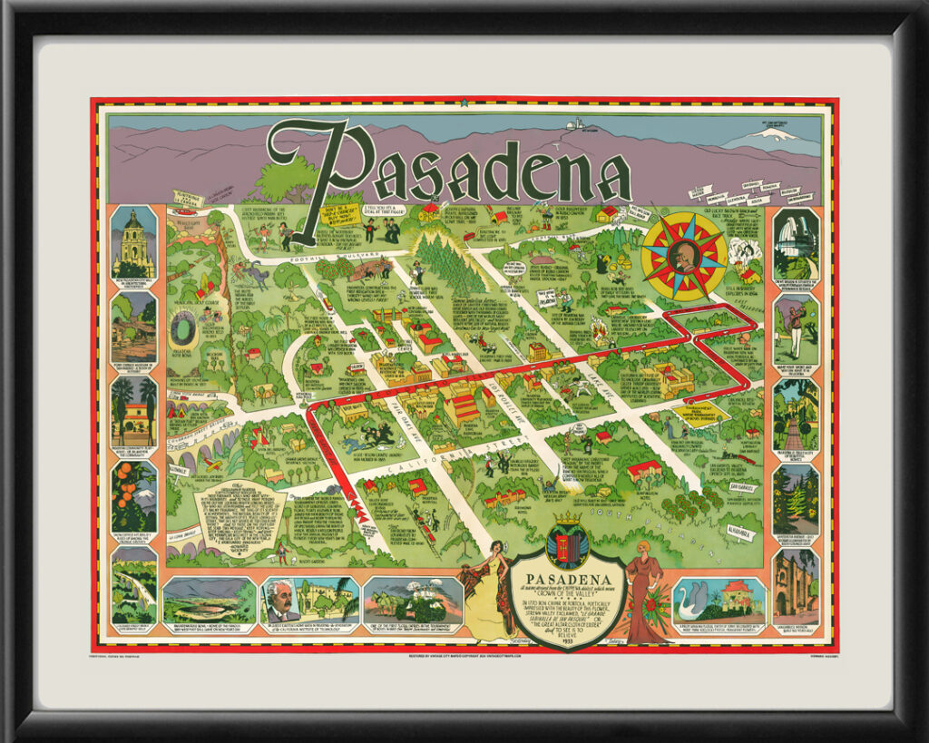 Pasadena CA 1833 Restored Map | Vintage City Maps