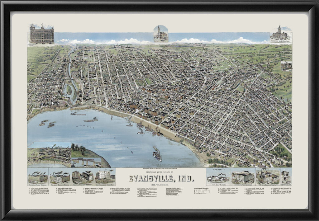 Evansville IN 1888 (Color) Restored Map | Vintage City Maps