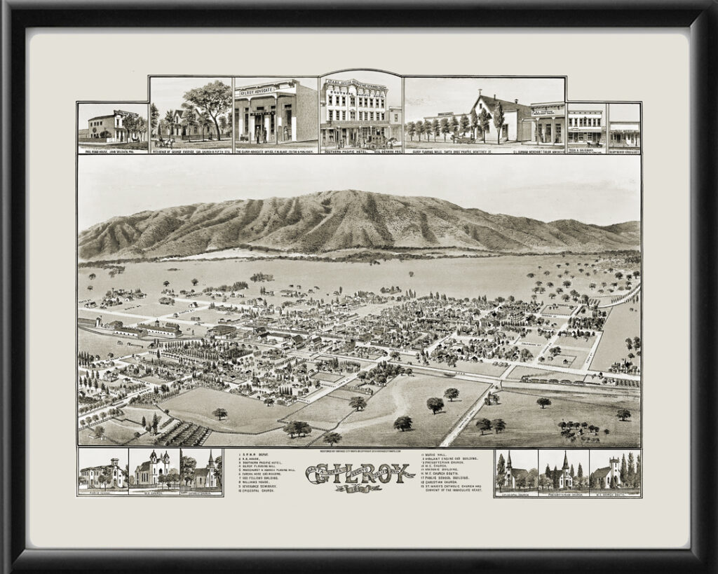Gilroy CA 1885 Restored Map | Vintage City Maps