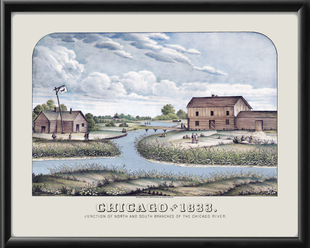 Chicago IL 1833 - 2 (Color) Restored Map | Vintage City Maps