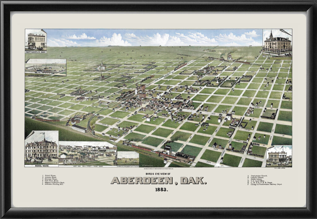 Aberdeen SD 1883 (Color) Restored Map | Vintage City Maps