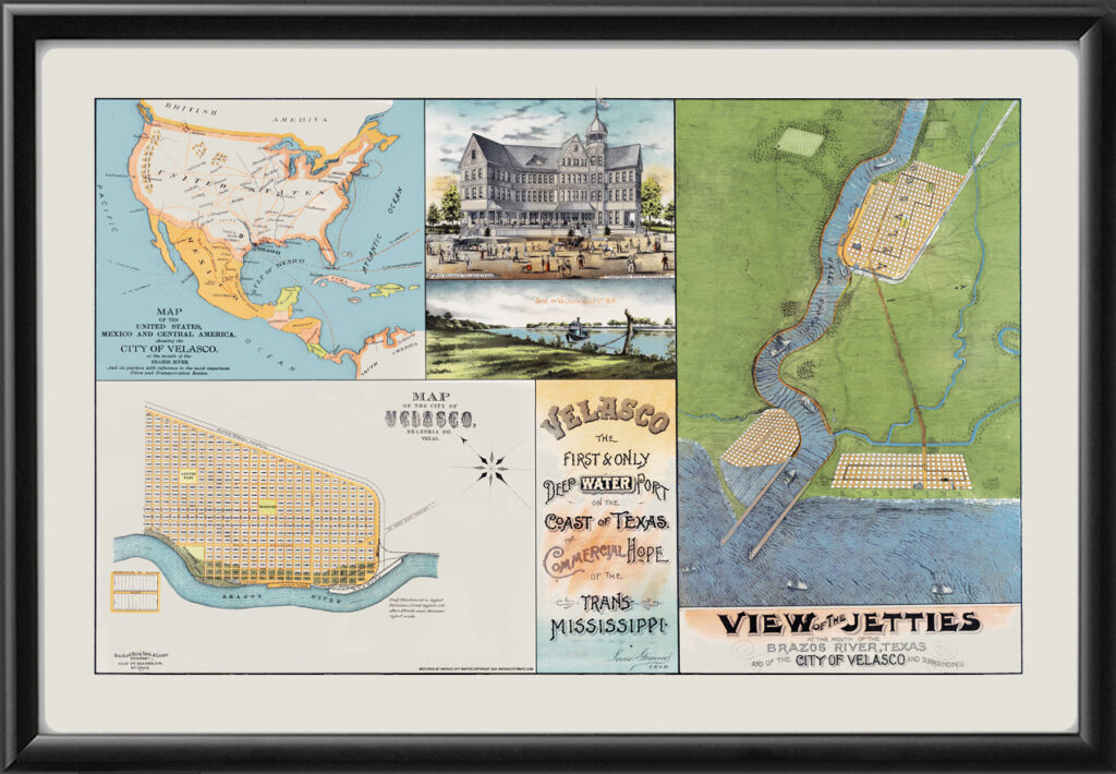 Velasco (Freeport) TX 1892 Restored Map | Vintage City Maps