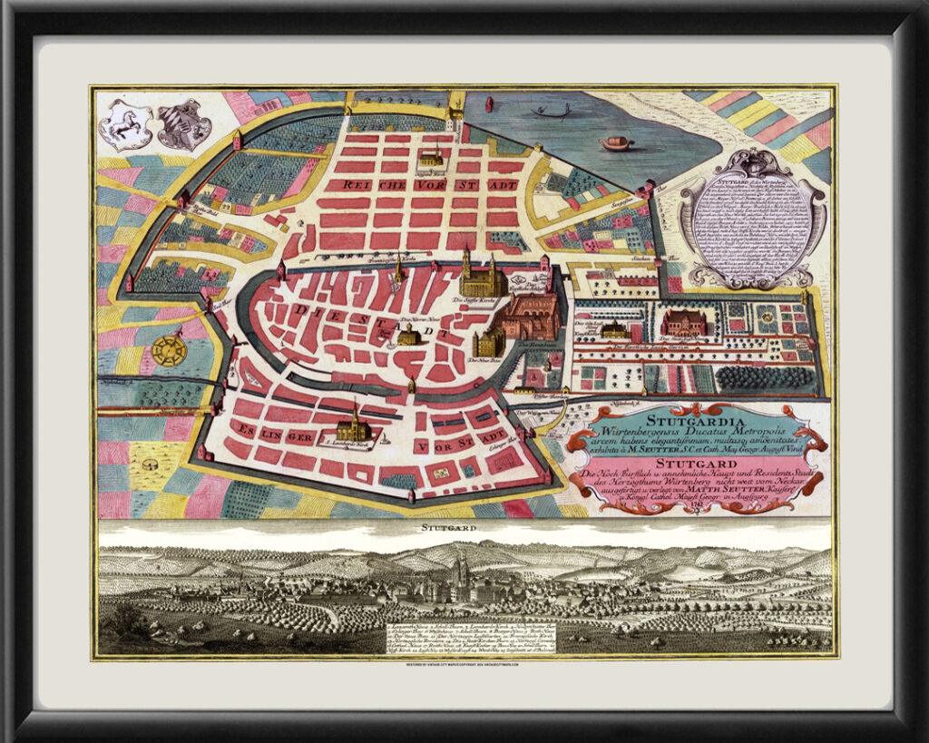 Stuttgart, Germany 1742 Restored Map | Vintage City Maps