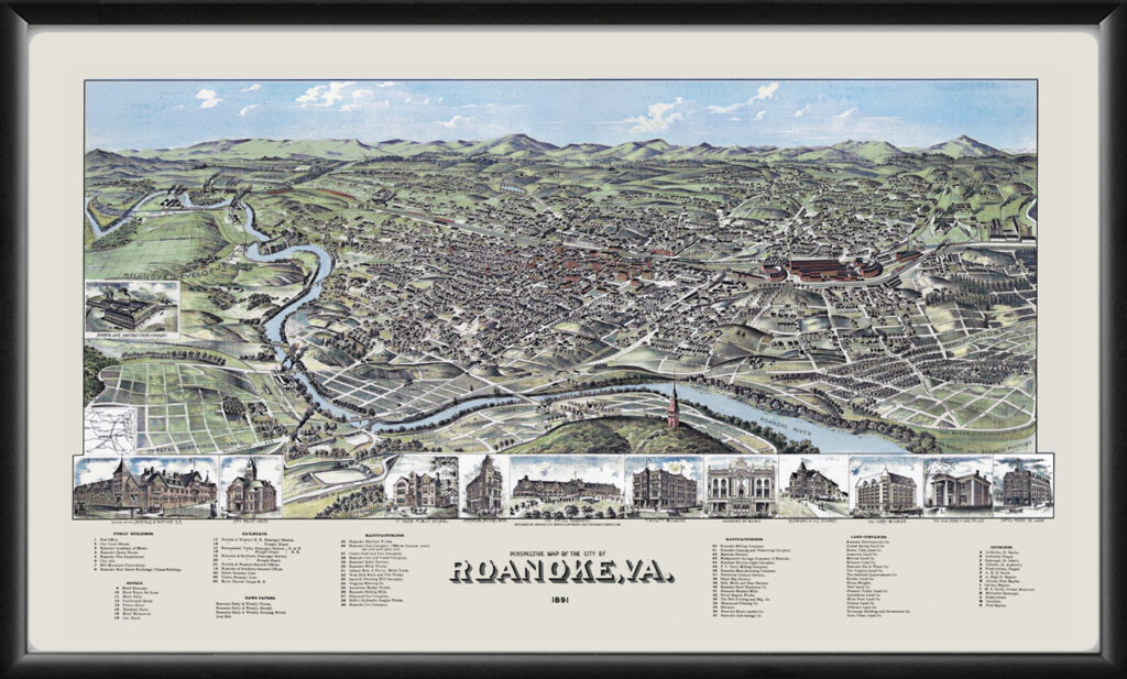 Roanoke VA 1891 (Color) Restored Map | Vintage City Maps
