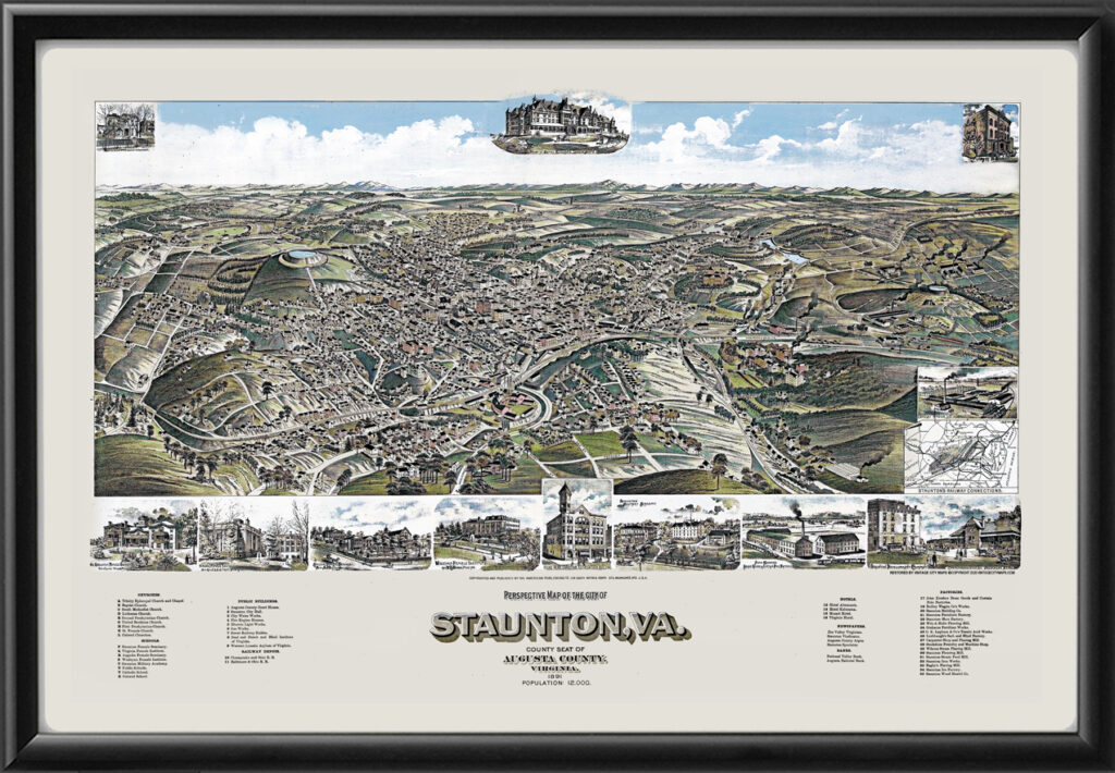 Staunton VA 1891 (Color) Restored Map | Vintage City Maps