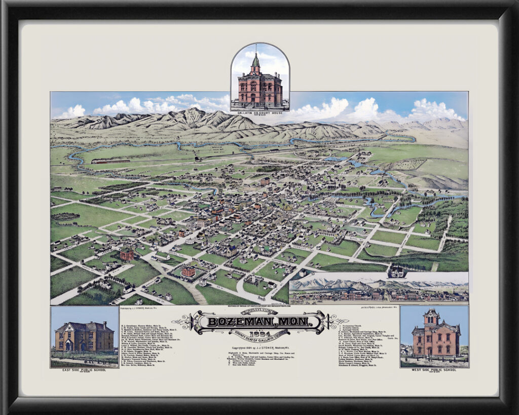 Bozeman MT 1884 (Color) Restored Map | Vintage City Maps
