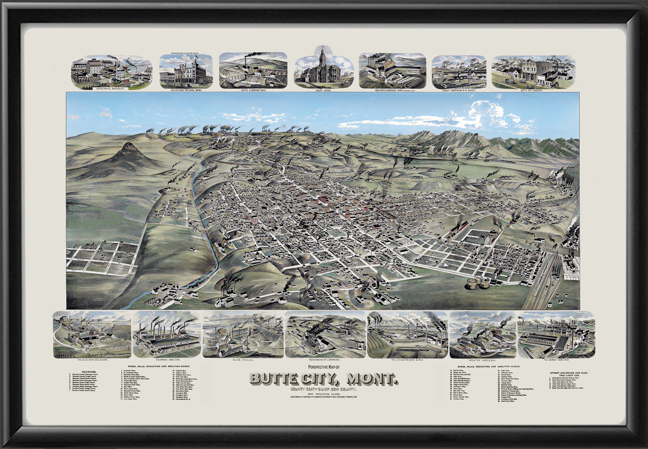 Butte MT 1890 (Color) Restored Map | Vintage City Maps
