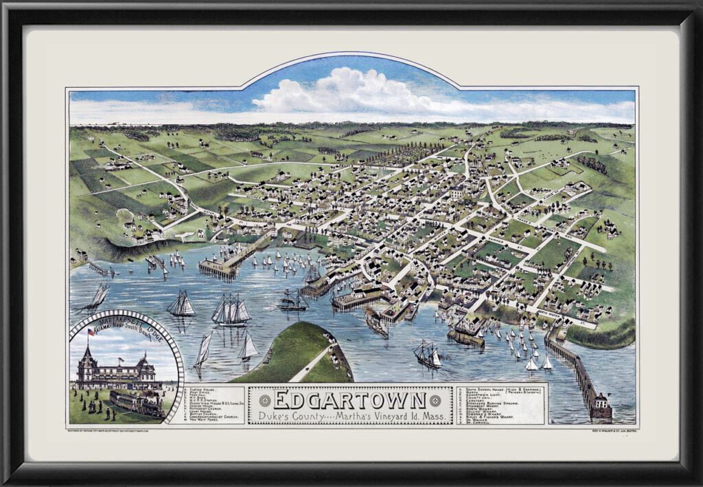 Edgartown - Martha's Vineyard MA 1886 (Color) Restored Map | Vintage ...