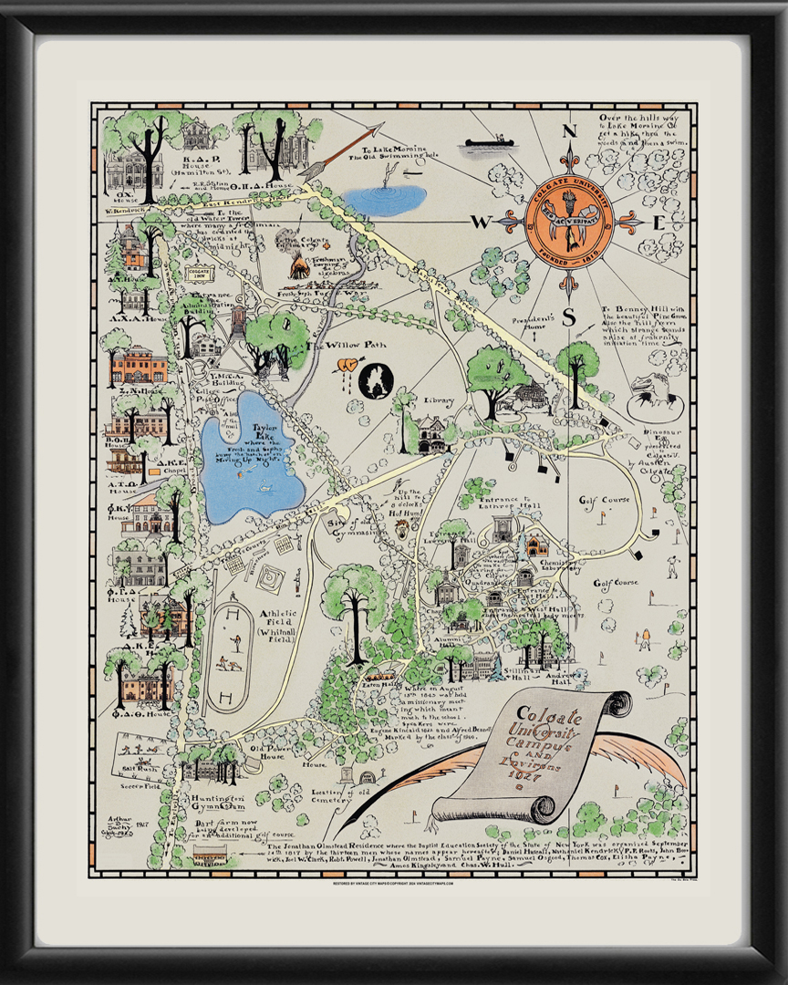 Colgate University - Hamilton NY 1927 Restored Map | Vintage City Maps