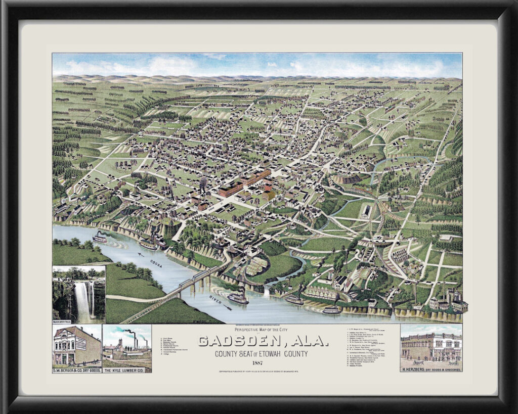 Gadsden AL 1887 (Color) Restored Map | Vintage City Maps