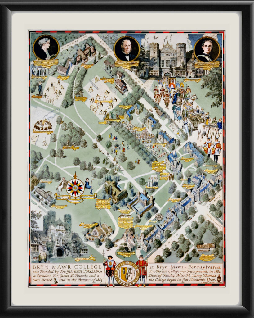 Bryn Mawr College Bird's Eye View Map 1934