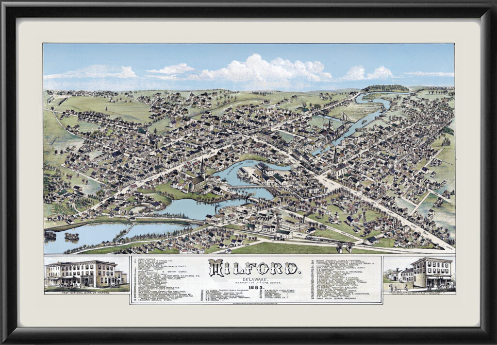Milford Delaware Bird's Eye View 1885 -Vintage City Maps