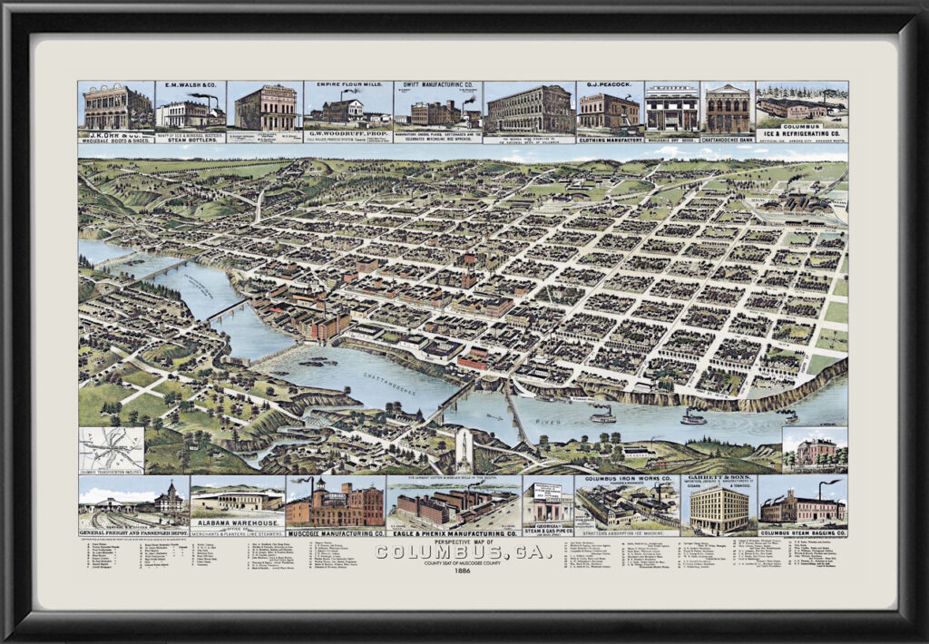Columbus GA 1886 (Color) Restored Map | Vintage City Maps