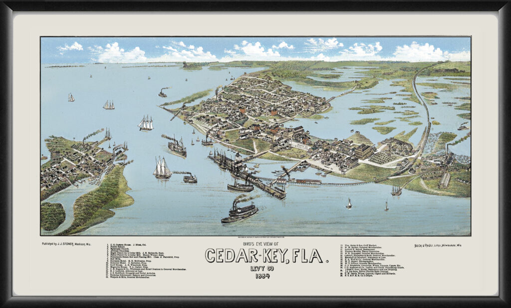 Cedar Key FL 1884 (Color) Restored Map | Vintage City Maps