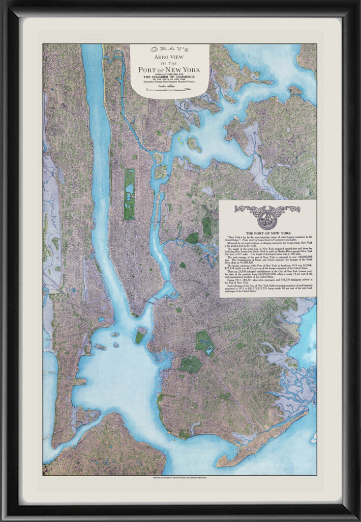 Aero View of the Port of New York 1913 - Vintage City Maps